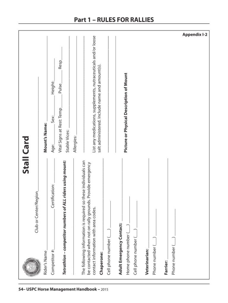 2015 Form Uspc Stall Card Fill Online, Printable, Fillable inside Horse ...