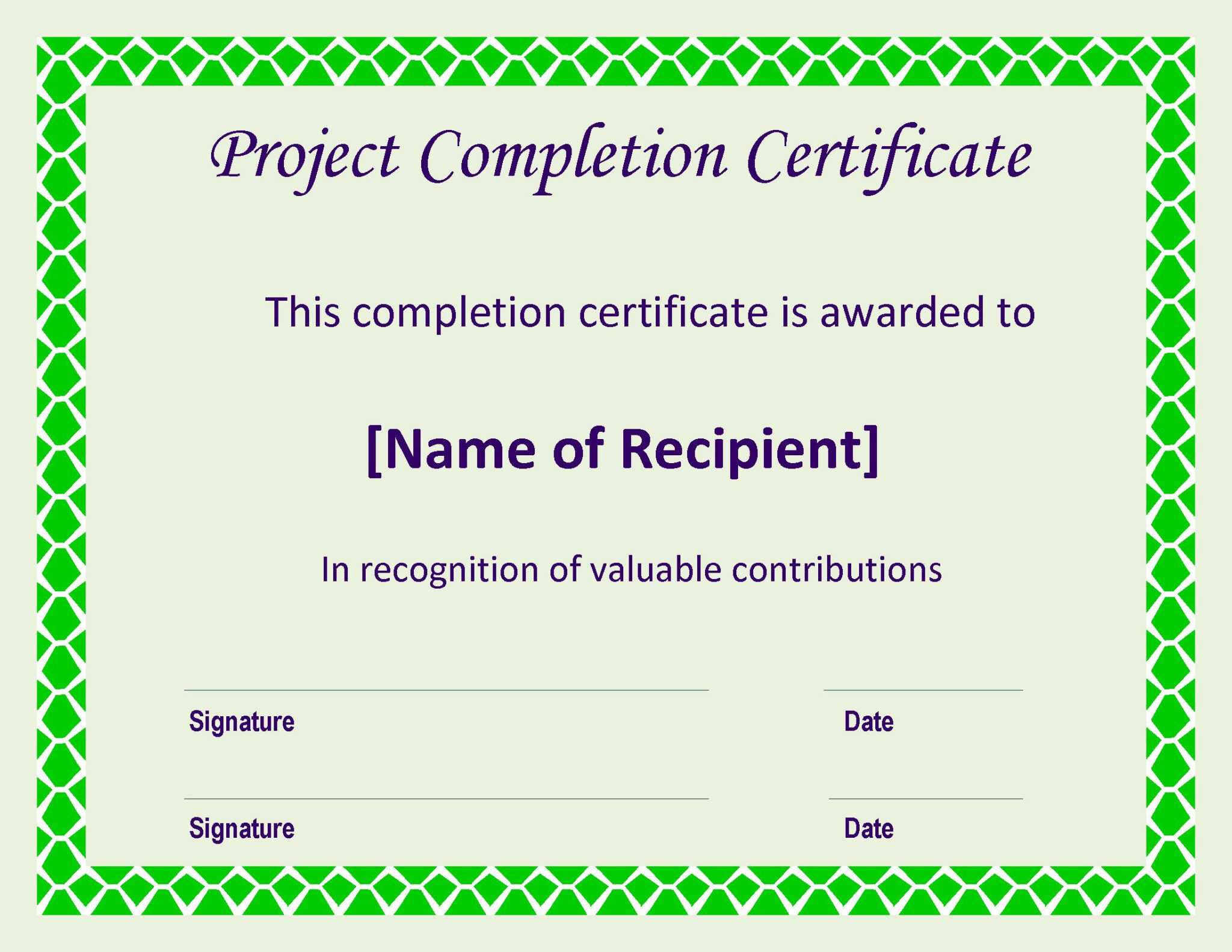 Certificate Of Completion Project | Templates At intended for ...