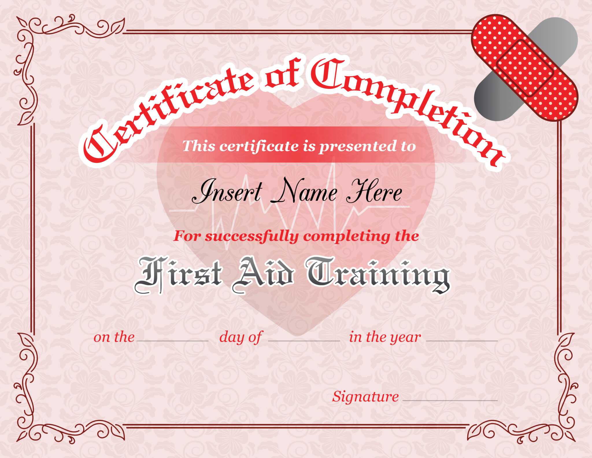 First Aid Training Completion Certificate Template | Formal in Training ...