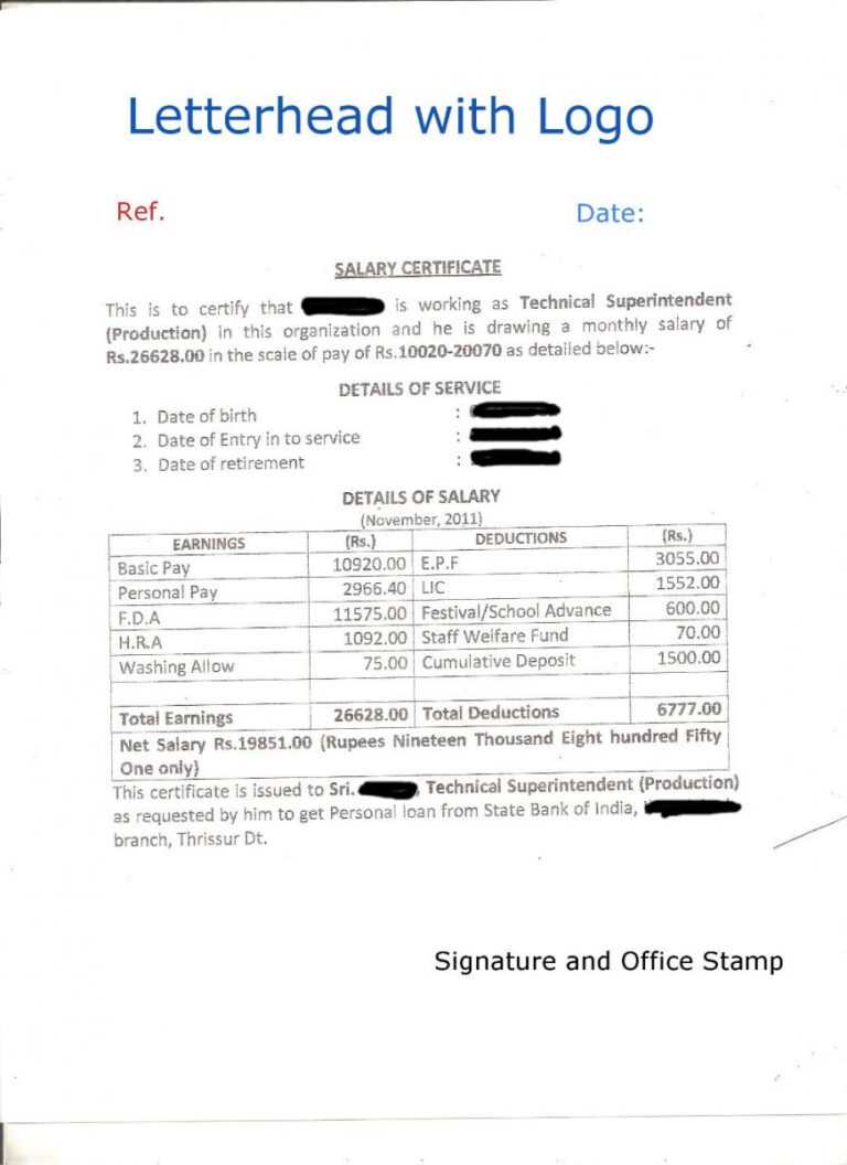 Format Of Salary Certificate And Sample Salary Certificate in ...