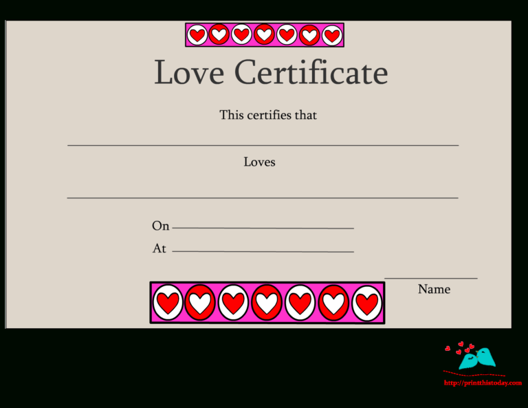 Free Printable Love Certificates regarding Love Certificate Templates ...