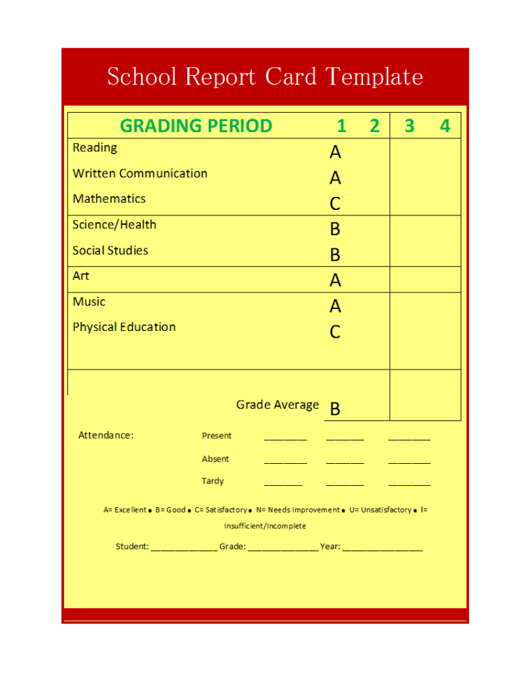 Free Printable Report Templates within High School Student Report Card ...