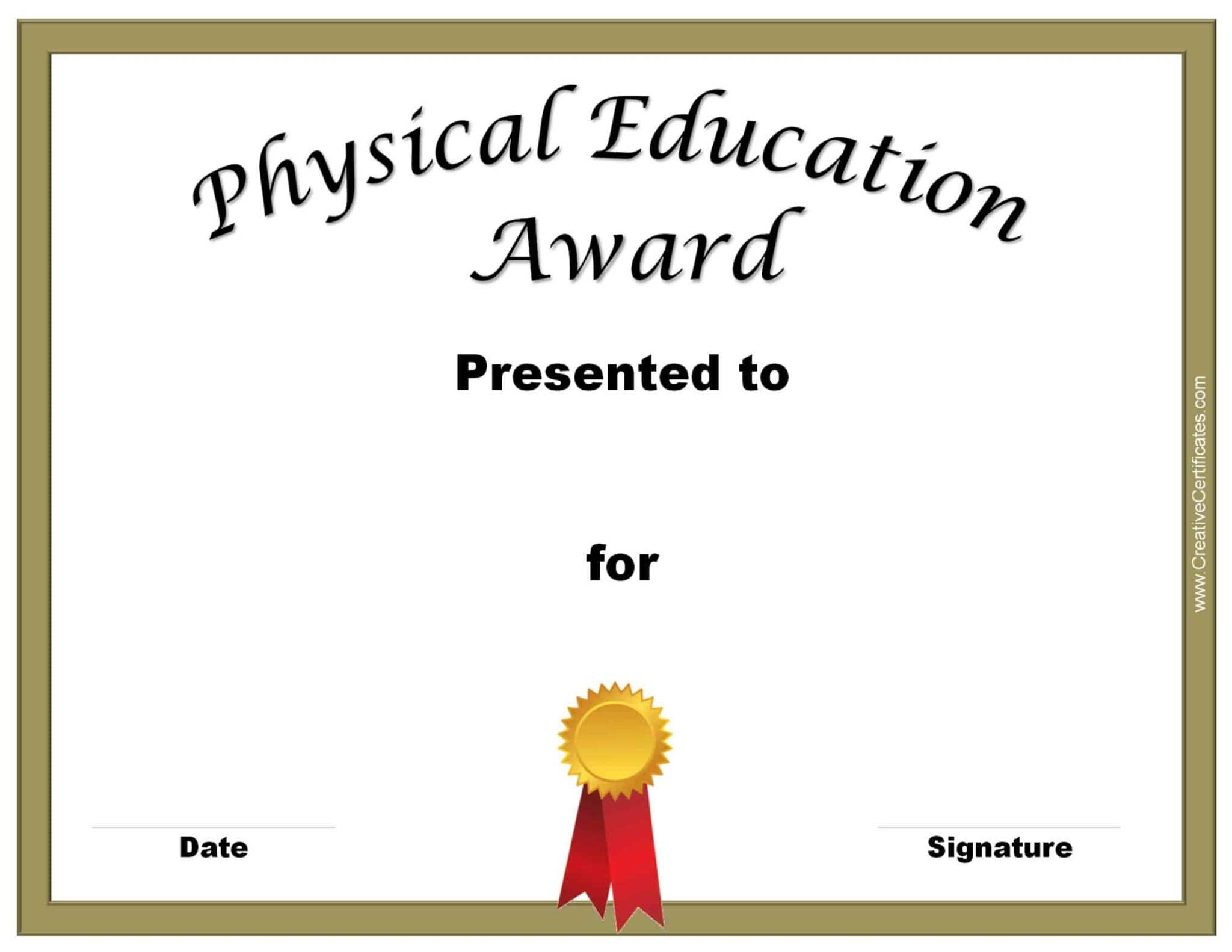 Physical Education Awards And Certificates – Free regarding Free ...