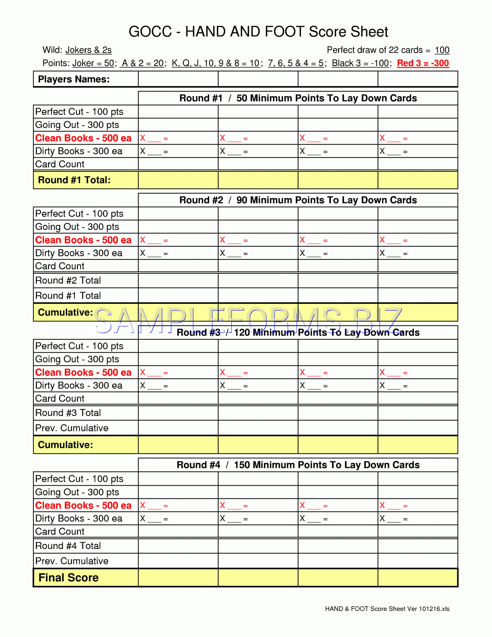 Preview Pdf Hand & Foot Score Sheet 2, 1 with Bridge Score Card ...