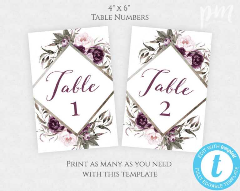 Purple Table Number Template, Plum Table Number Cards, Lavender Wedding Printable, Lilac Table ...
