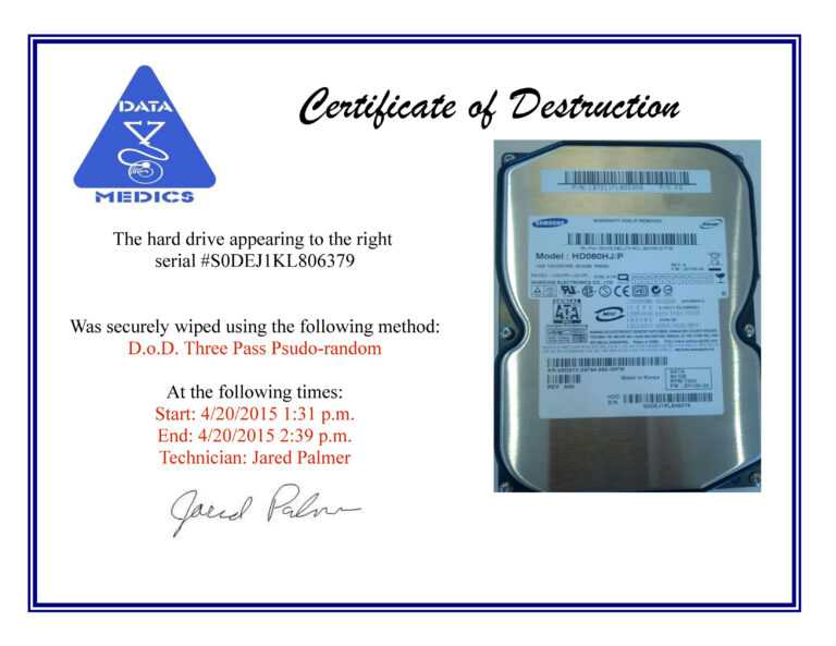 Sample Certificate Of Destruction Form Choice Image inside Hard Drive ...